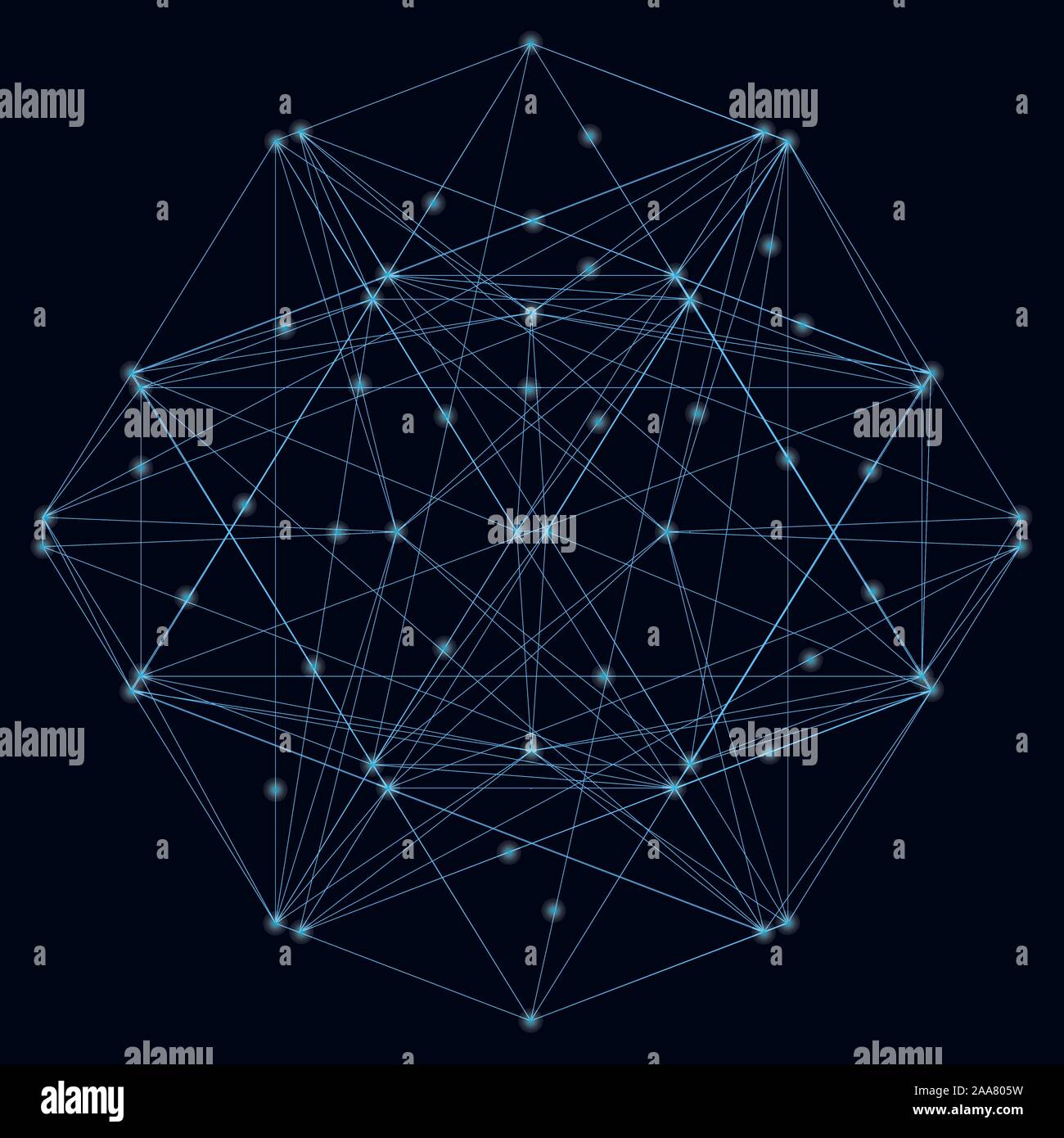 Abstract geometric shape of their blue lines on a dark background with ...