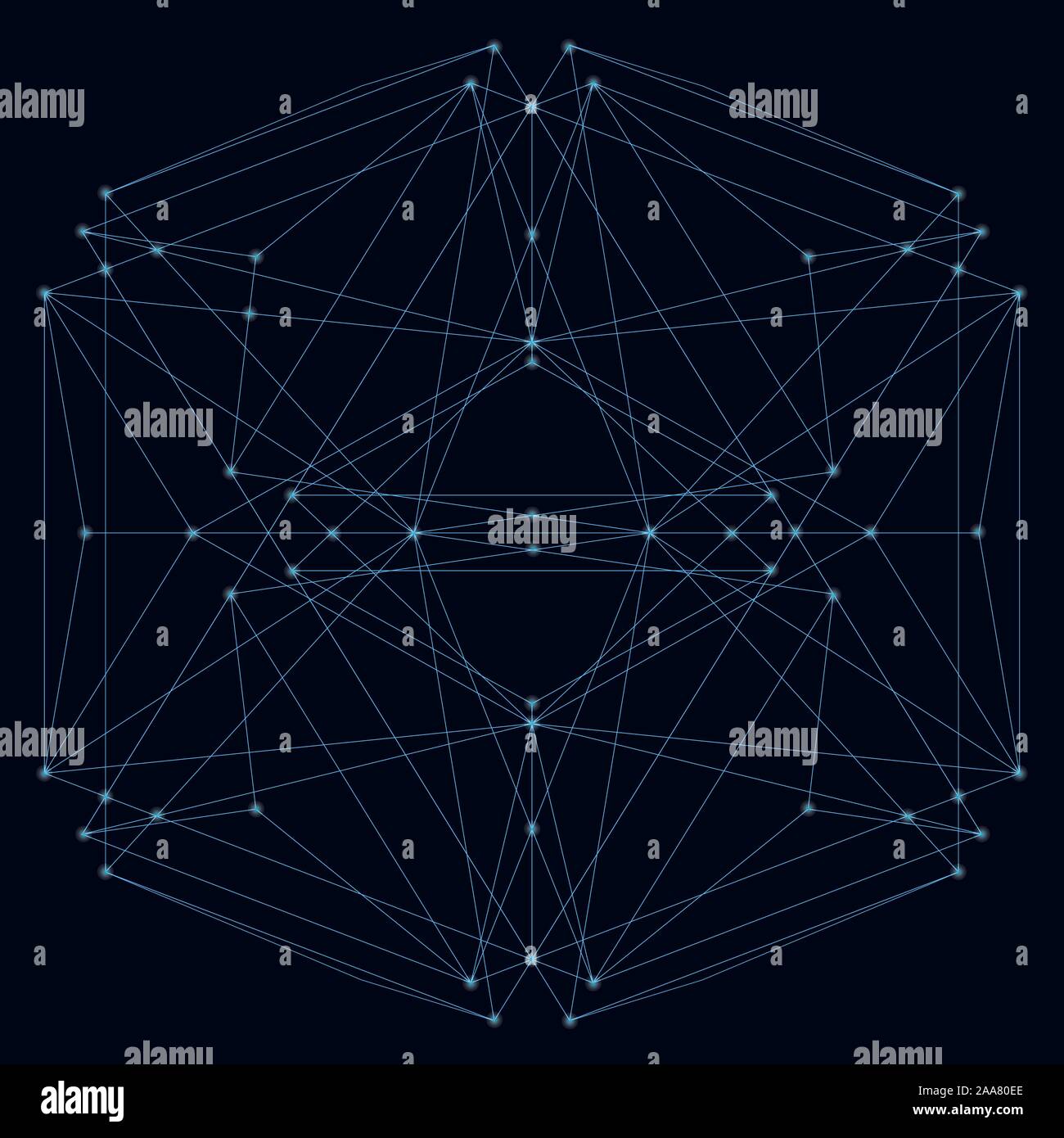 Abstract geometric shape of their blue lines on a dark background with ...