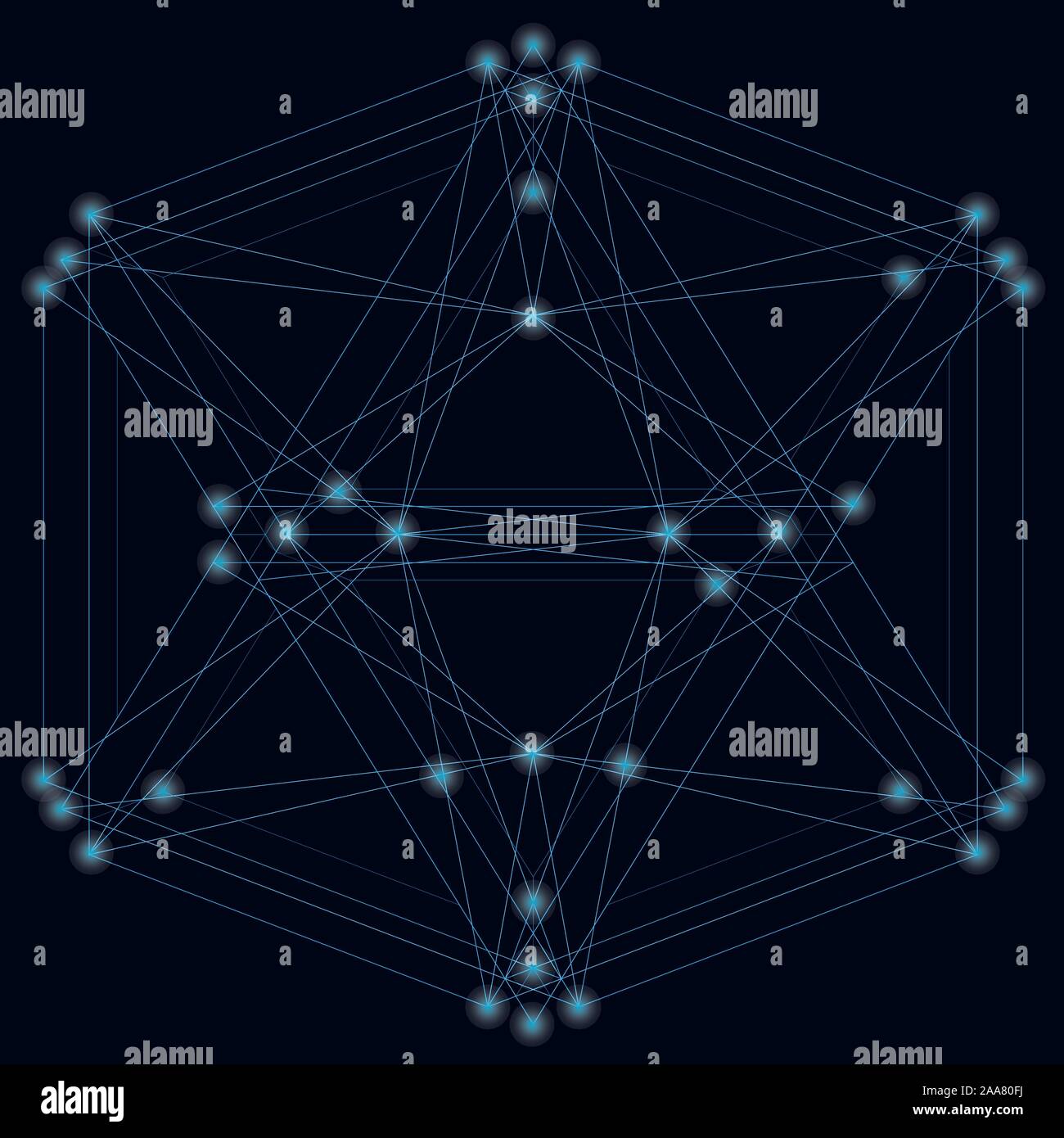 Abstract geometric shape of their blue lines on a dark background with ...