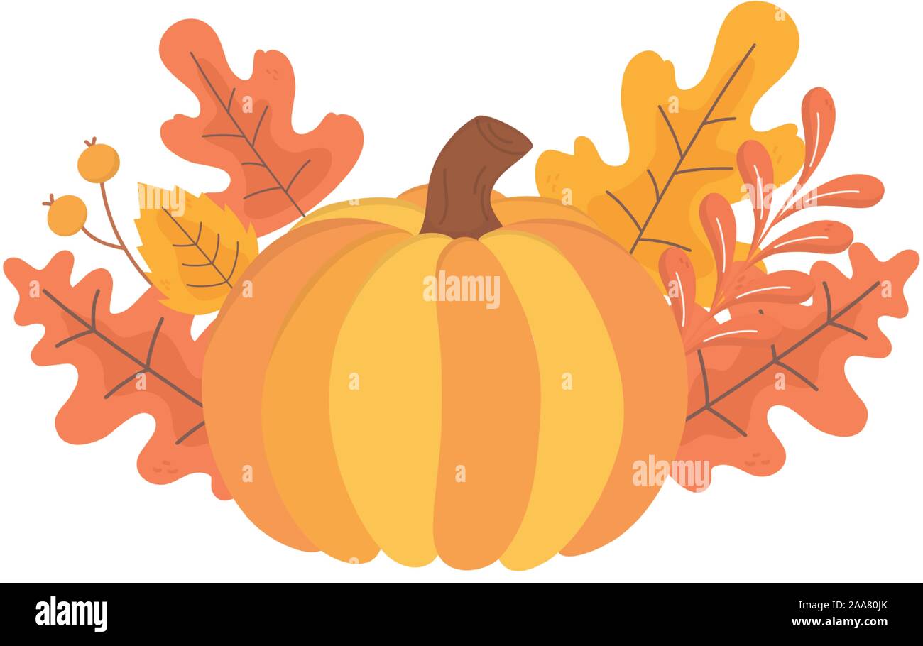 happy thanksgiving day pumpkin fall leaves foliage vector illustration Stock Vector Image & Art ...