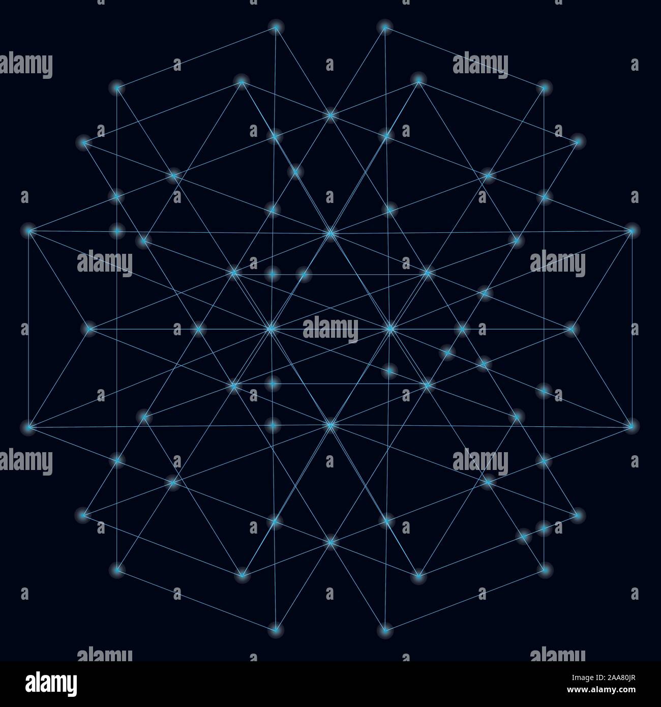 Abstract geometric shape of their blue lines on a dark background with ...