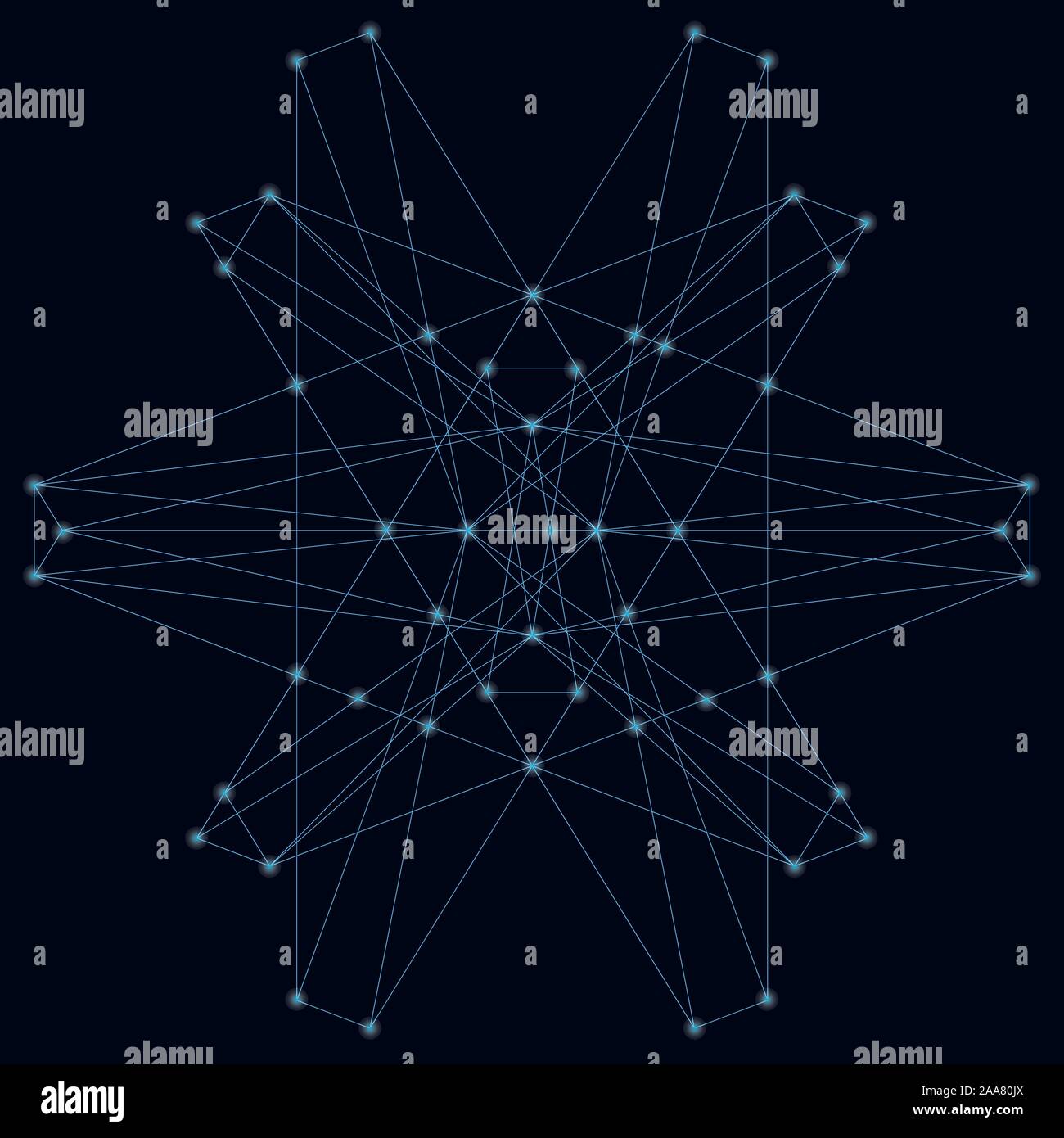 Abstract geometric shape of their blue lines on a dark background with ...