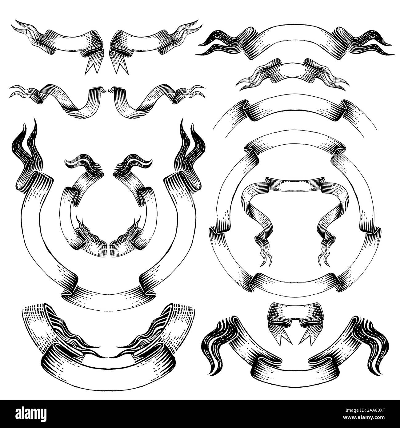 Big set of engraving ribbons isolated on white. Vintage style for print ...