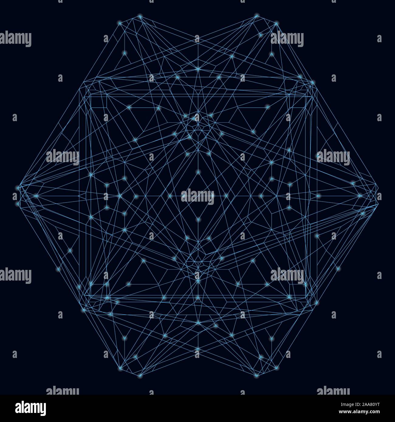 Abstract geometric shape of their blue lines on a dark background with ...