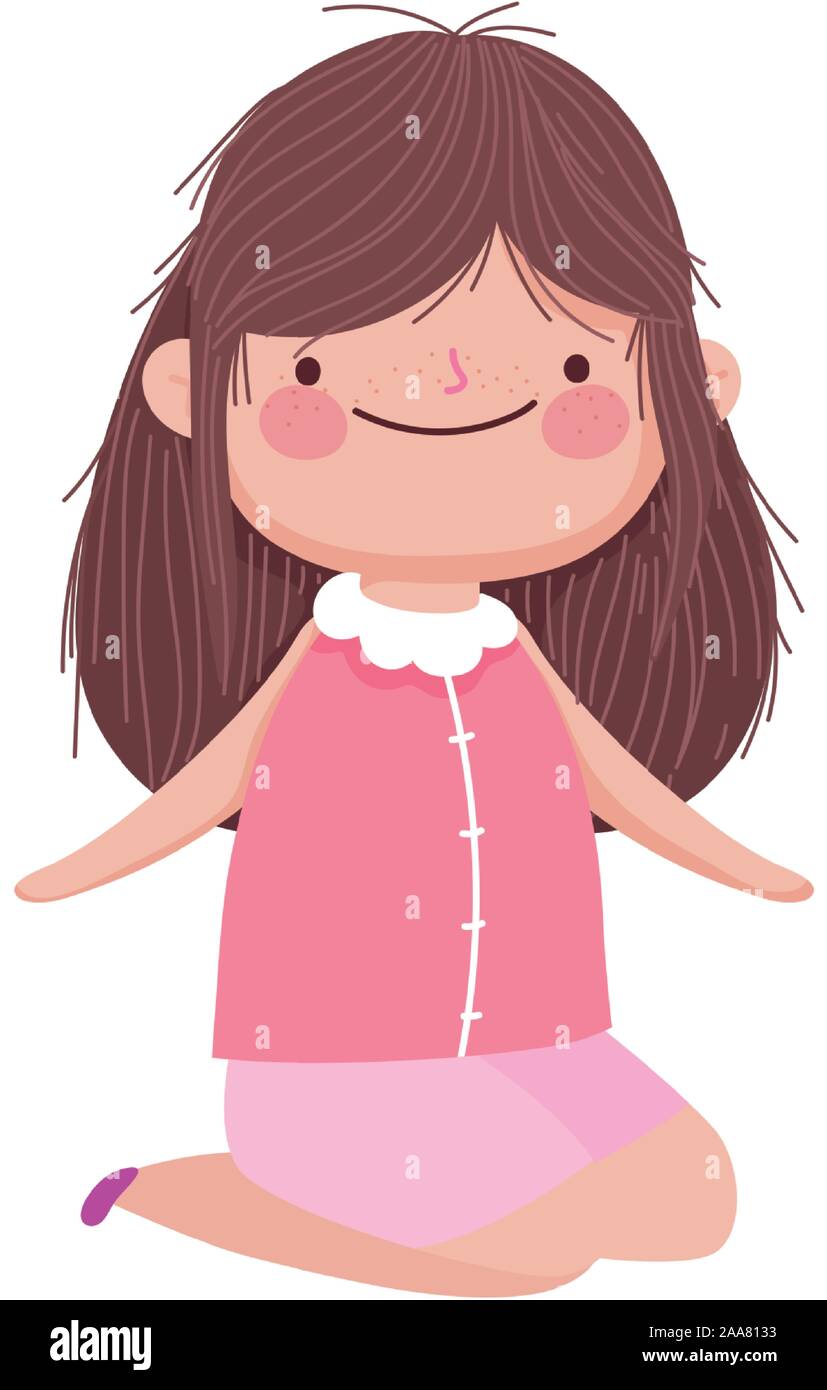cute little girl on the knees cartoon on white background vector ...