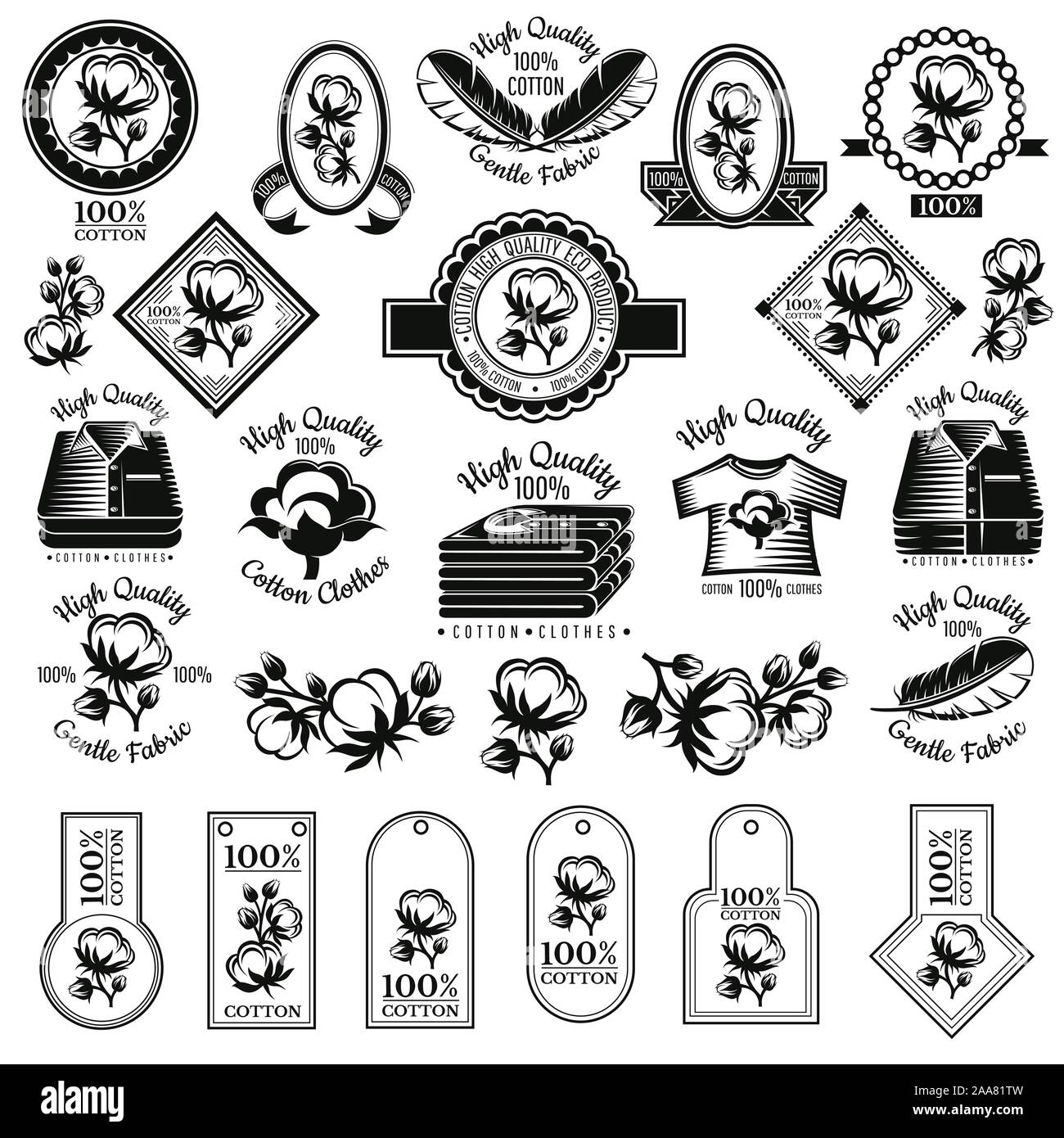 Big set of monochrome cotton labels and tag. Logo for textile, fabric ...