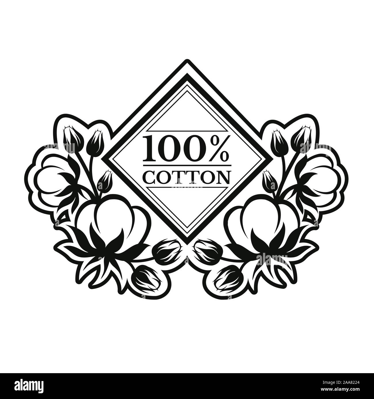 Rhombus label with pattern from cotton plant. Logo for textile, fabric ...