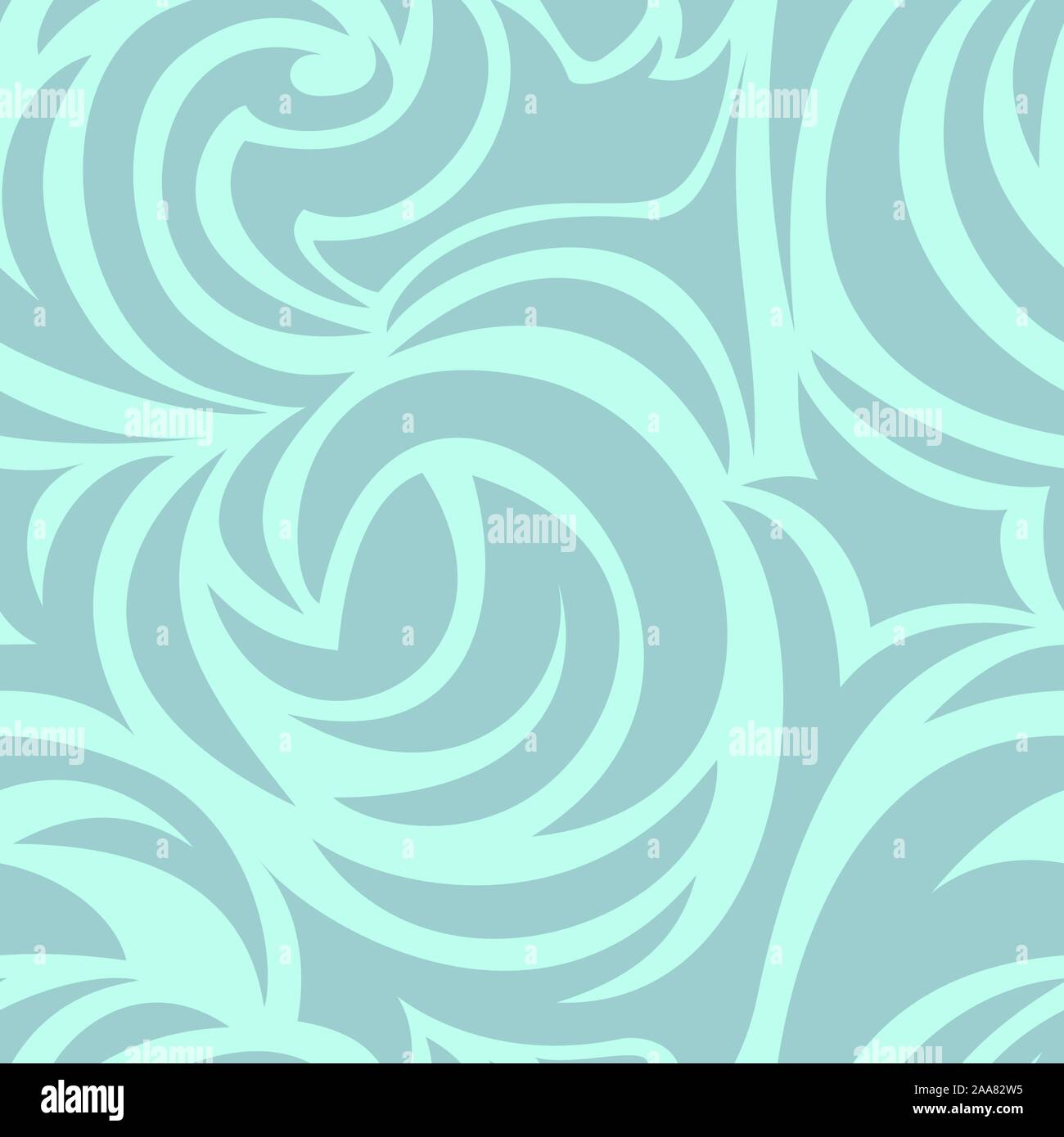 Seamless turquoise texture of spirals and curls. Sea pattern in pastel ...