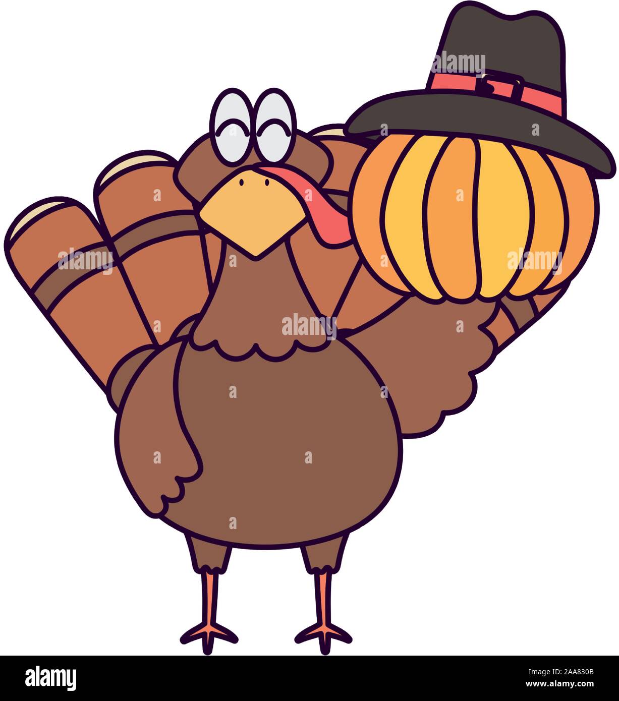 happy thanksgiving day turkey and pumpkin with pilgrim hat vector ...