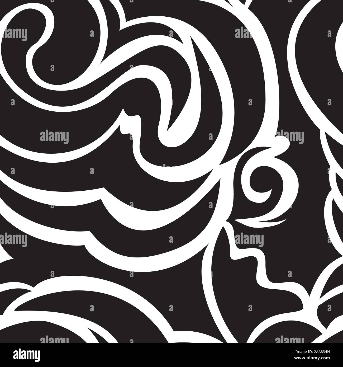 Black seamless texture of spirals and curls. Monochrome Pattern. Spiral ...