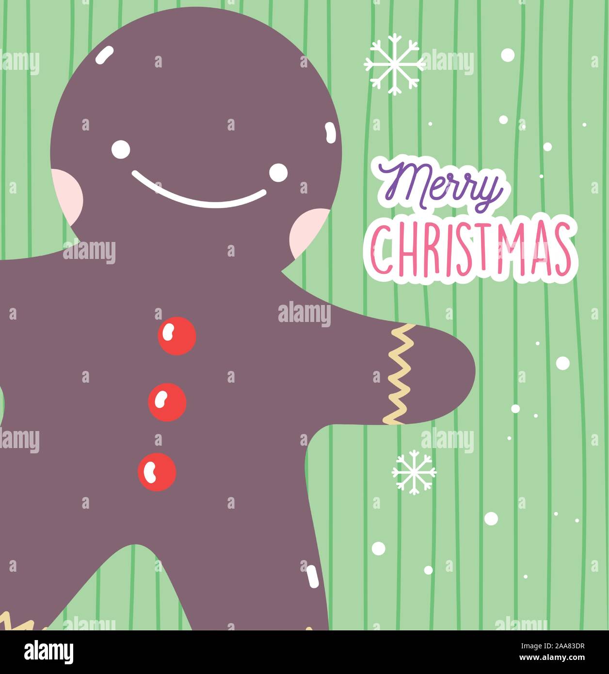 merry christmas celebration gingerbread man snowflakes snow vector ...