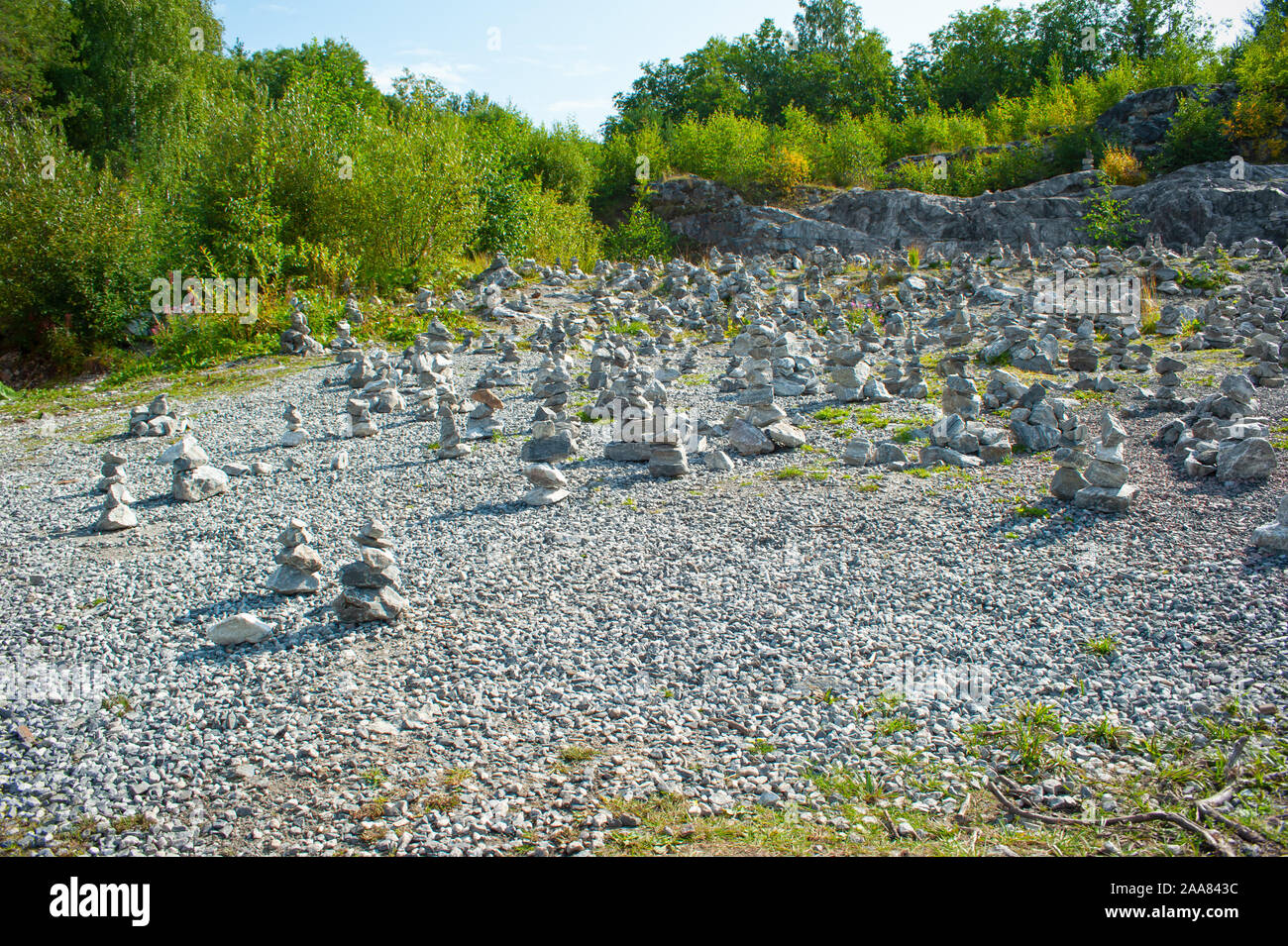 Field with small standing stones Stock Photo - Alamy