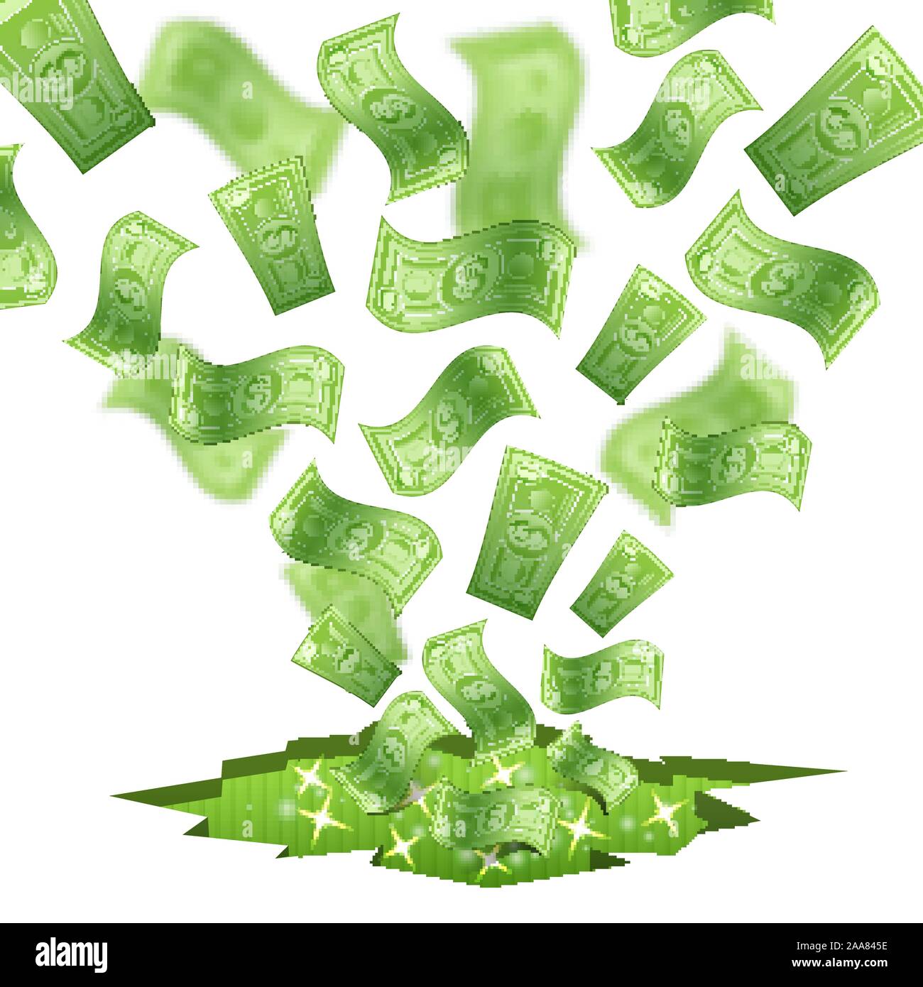 Banknotes with depth of field effect flying from cracked ground Stock ...