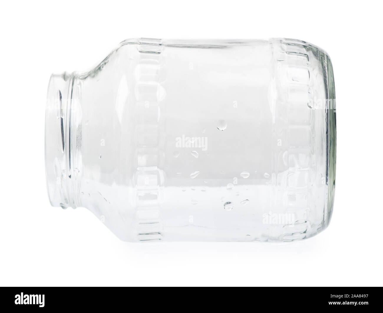 Empty glass jar with condensate isolated on white background Stock ...