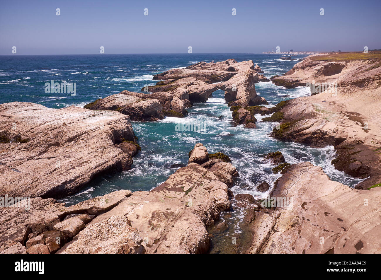 Point Arena Lighthouse before sunset, California, USA Stock Photo - Alamy