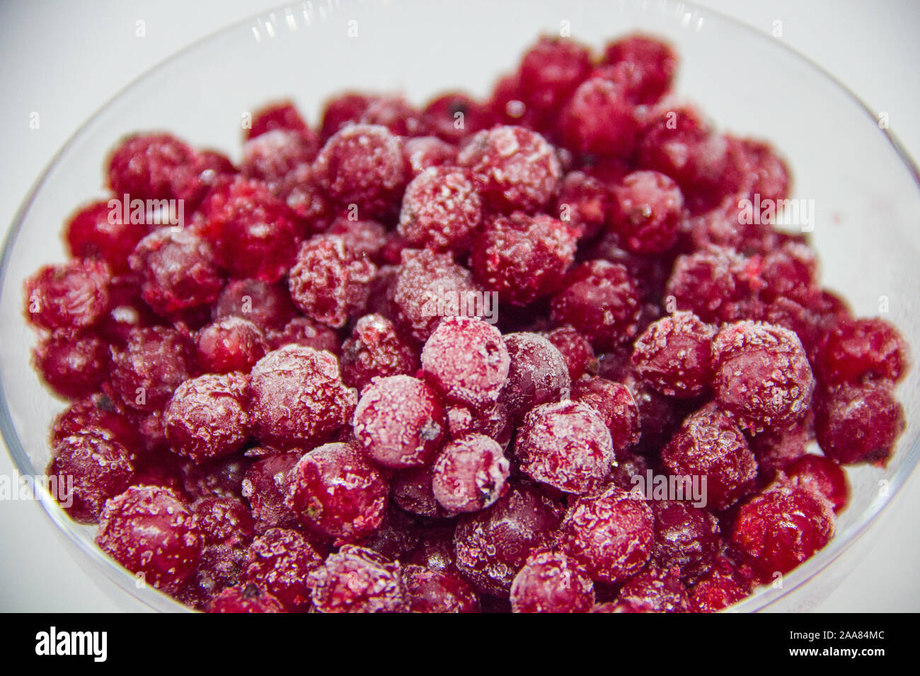 frozen red currants in a glass plate on a white background Stock Photo ...