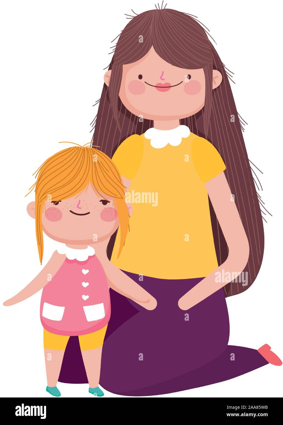 mother and little girl characters on white background vector ...