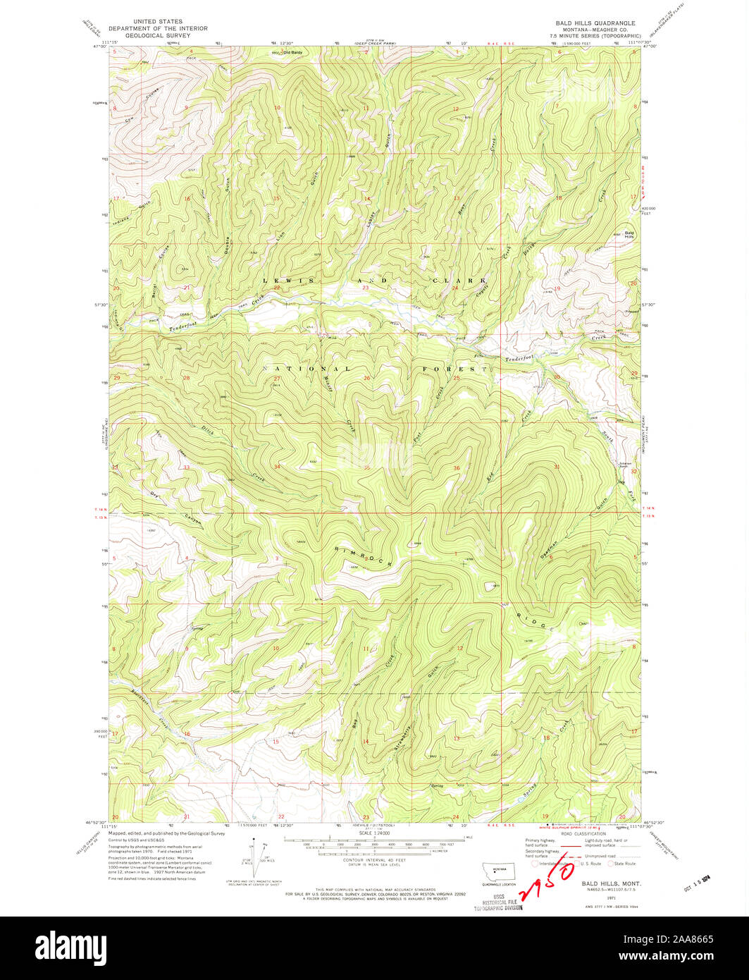 USGS TOPO Map Montana MT Bald Hills 262238 1971 24000 Restoration Stock ...