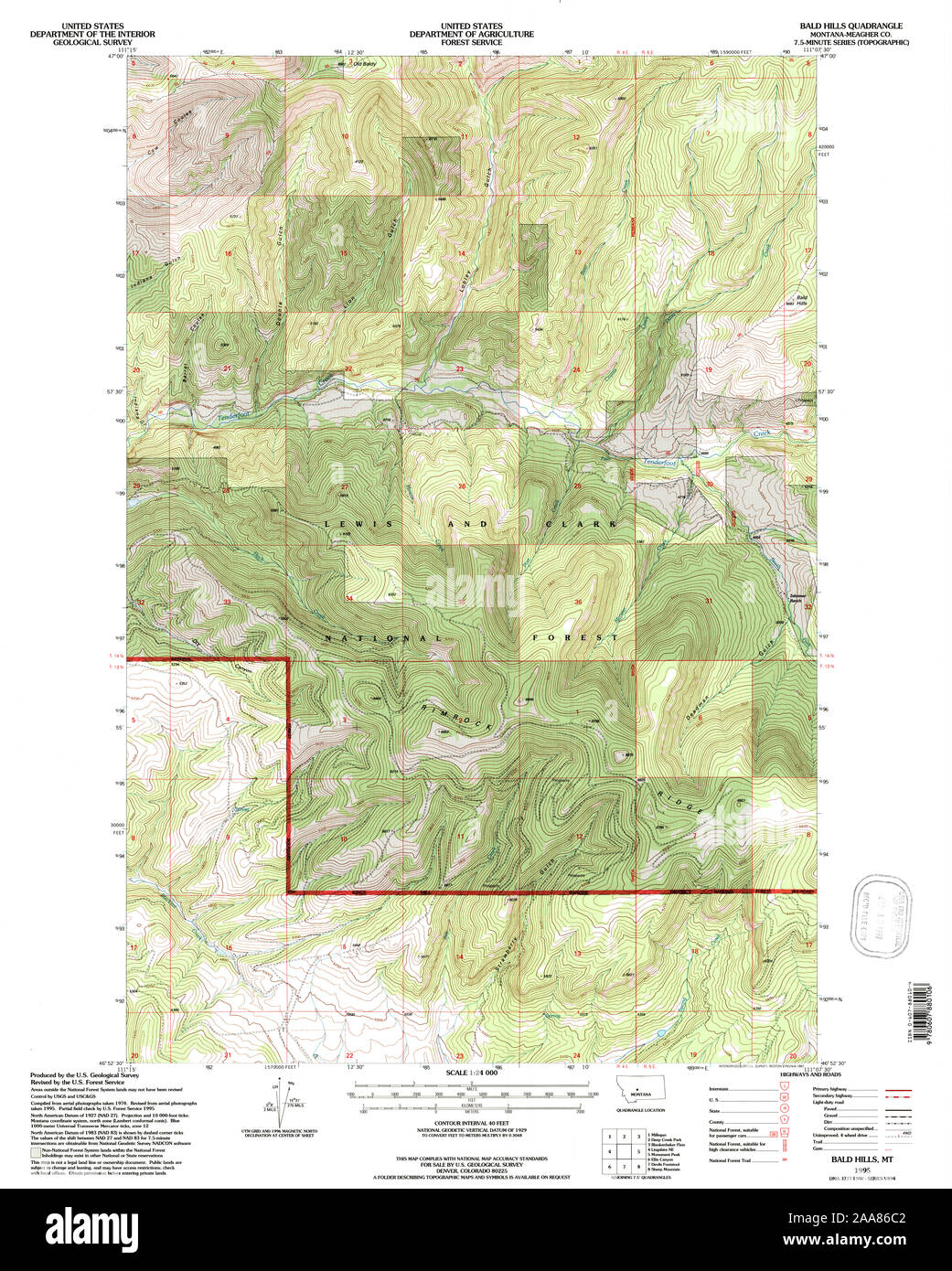 USGS TOPO Map Montana MT Bald Hills 262239 1995 24000 Restoration Stock ...