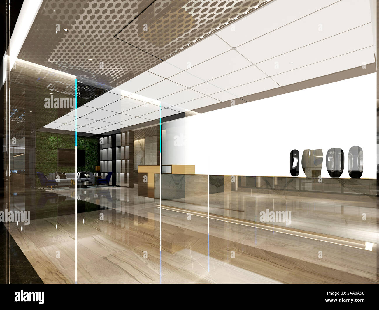 3d render of luxury hotel reception hall Stock Photo - Alamy