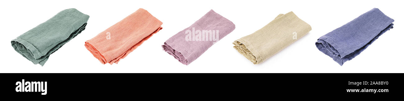 Set of textile napkins in different colors isolated on white background ...