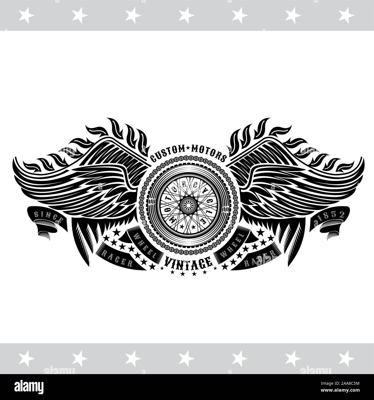 Emblem with wings and wheel inside Stock Vector Image & Art - Alamy