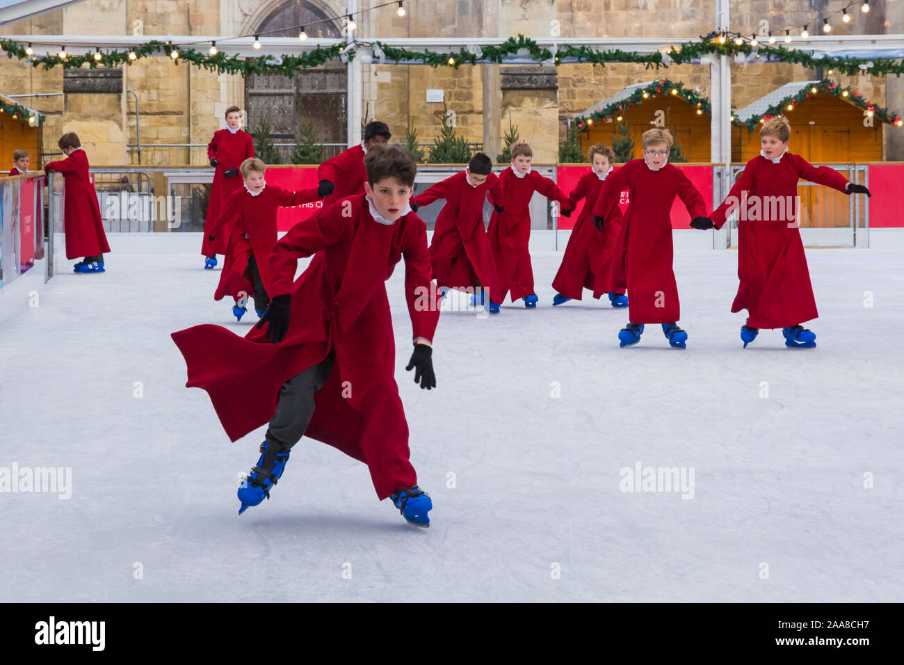 Winchester, Hampshire, UK. 20th November 2019. Choristers skating on ...