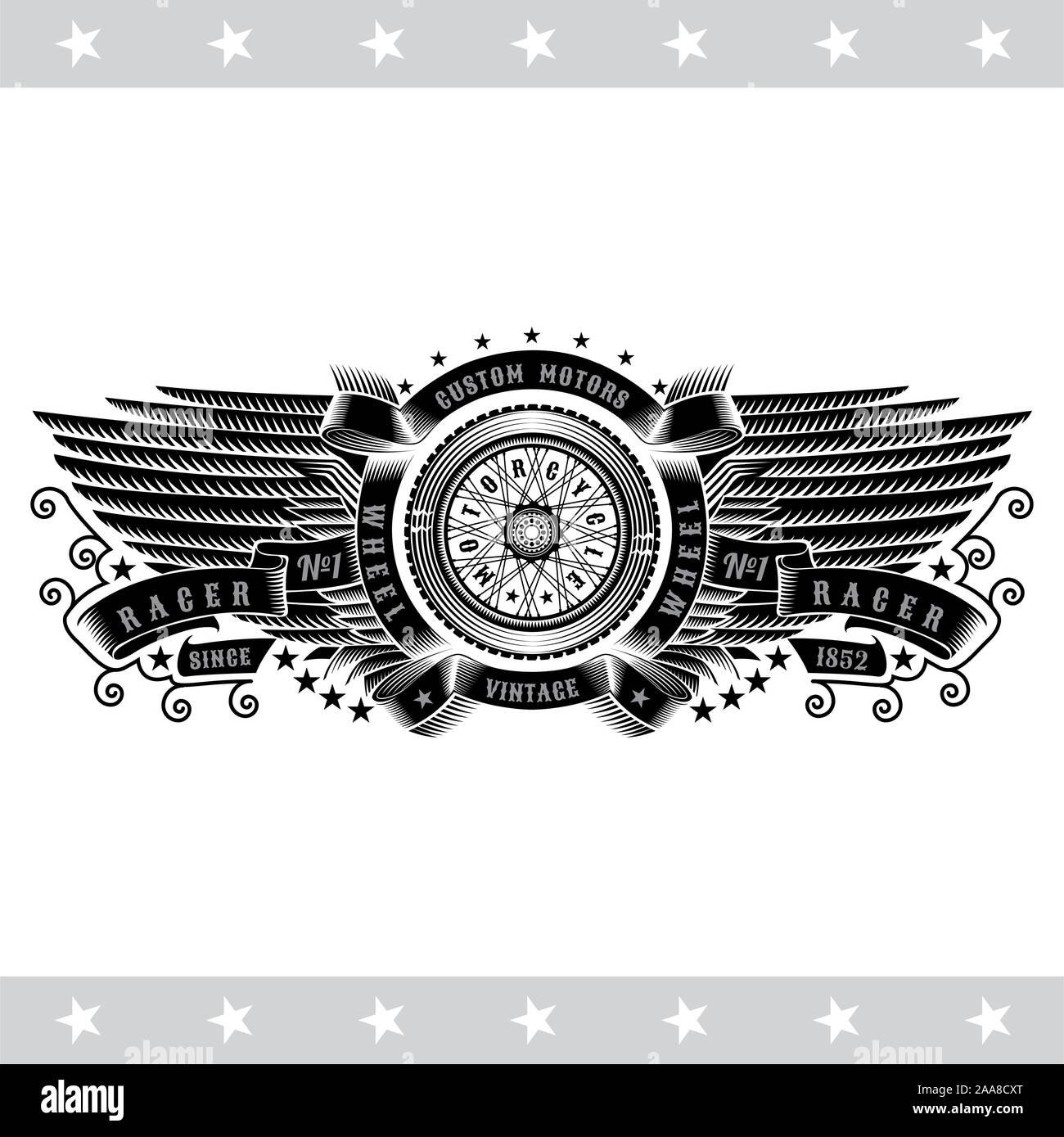 Emblem with wings and wheel inside Stock Vector Image & Art - Alamy
