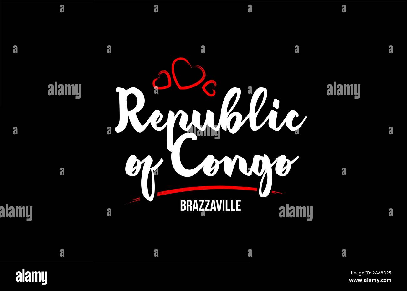 Republic of Congo country on black background with red love heart and ...
