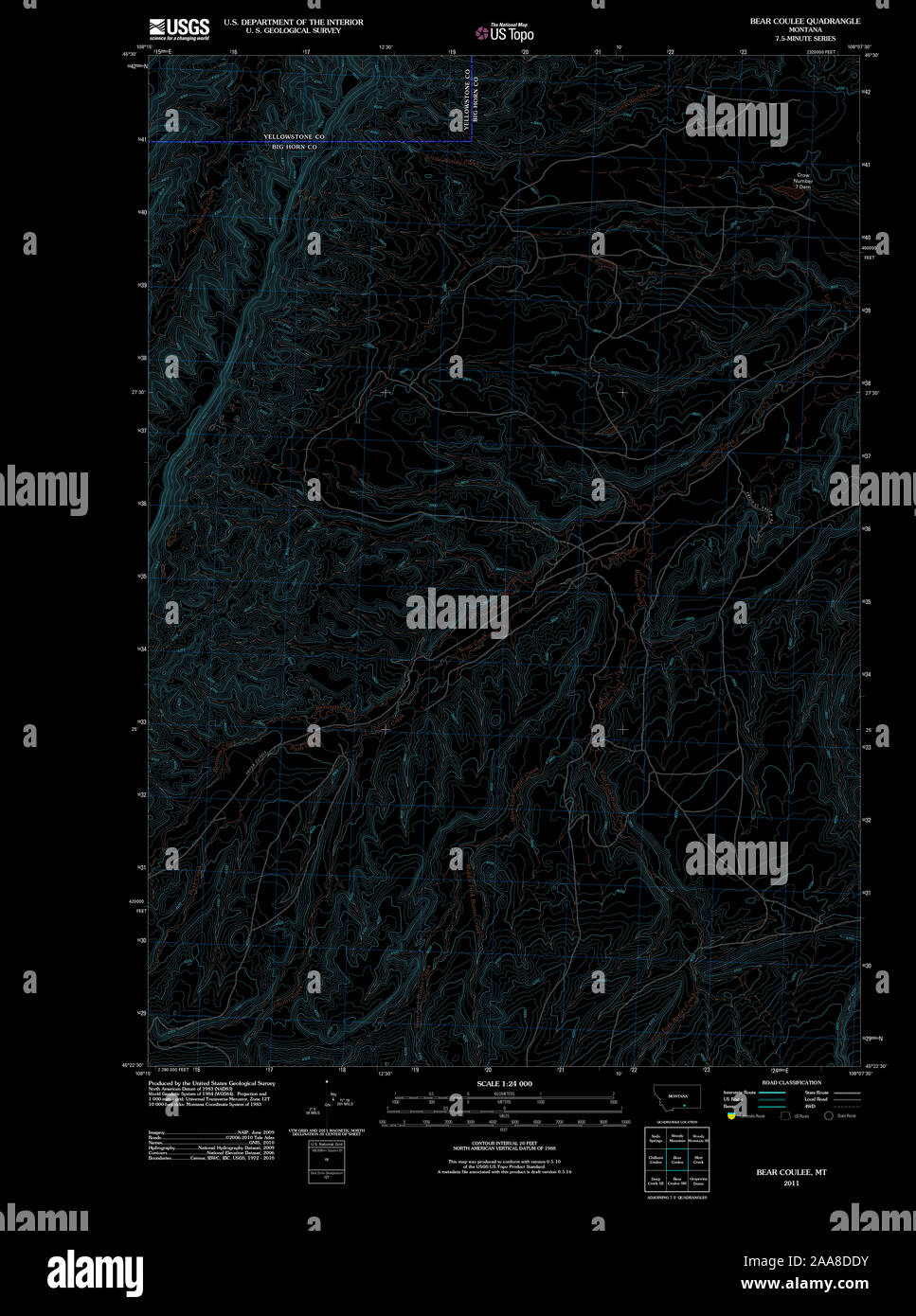 USGS TOPO Map Montana MT Bear Coulee 20110517 TM Inverted Restoration ...