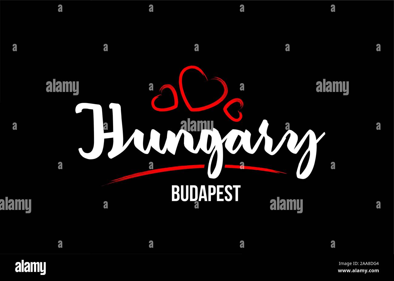 Hungary country on black background with red love heart and its capital ...