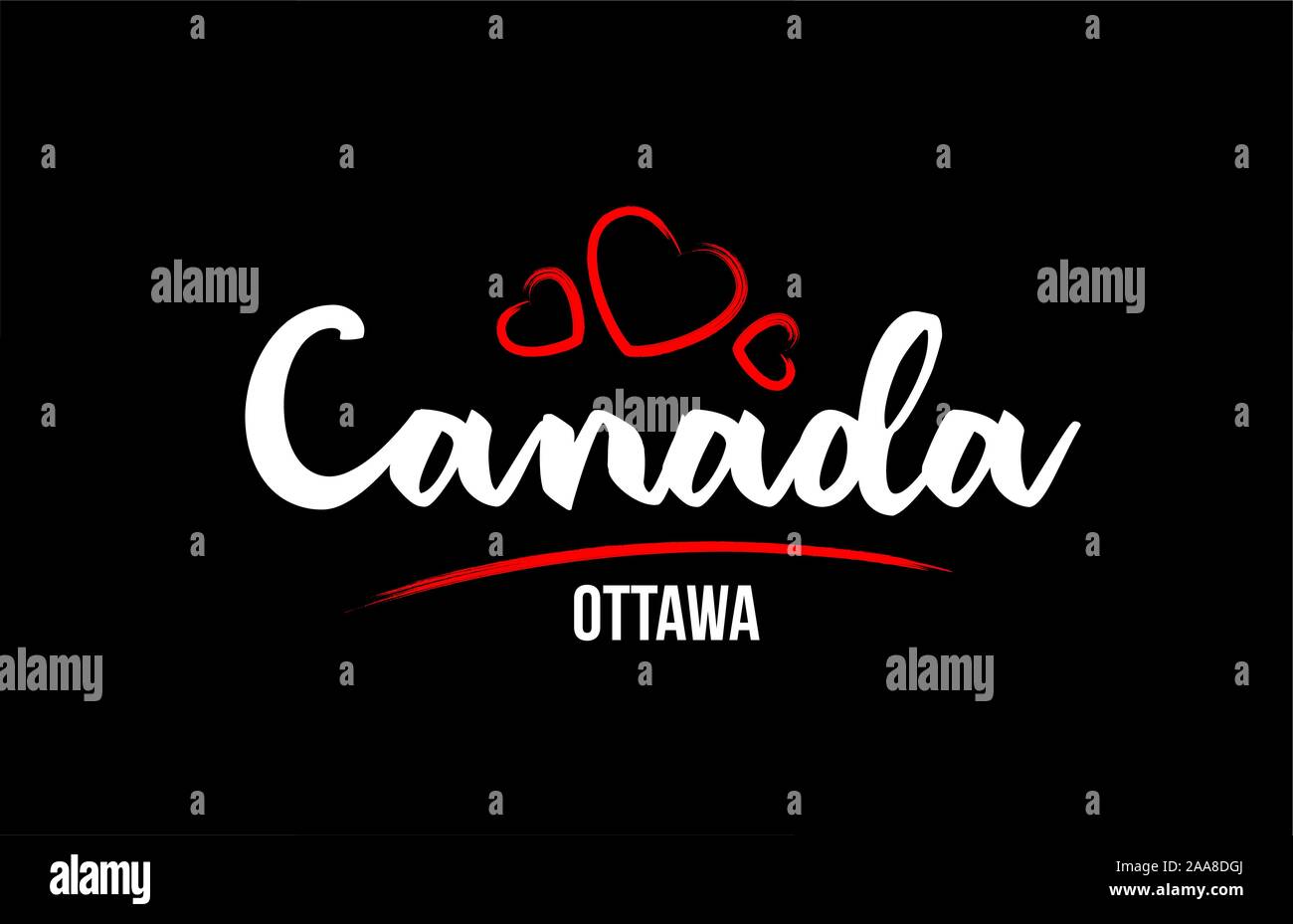 Canada country on black background with red love heart and its capital ...