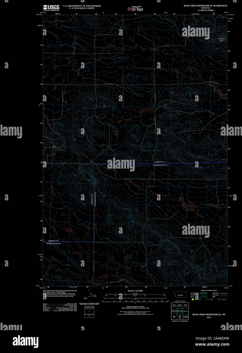 USGS TOPO Map Montana MT Bear Creek Reservoir SE 20110607 TM Inverted ...