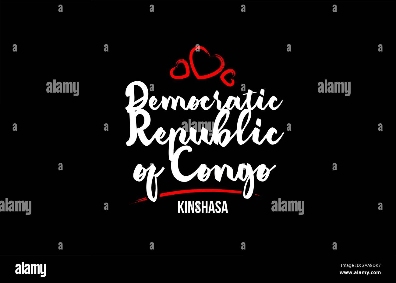 Democratic Republic of Congo country on black background with red love ...