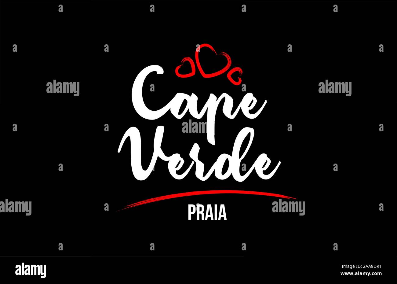 Cape Verde country on black background with red love heart and its ...