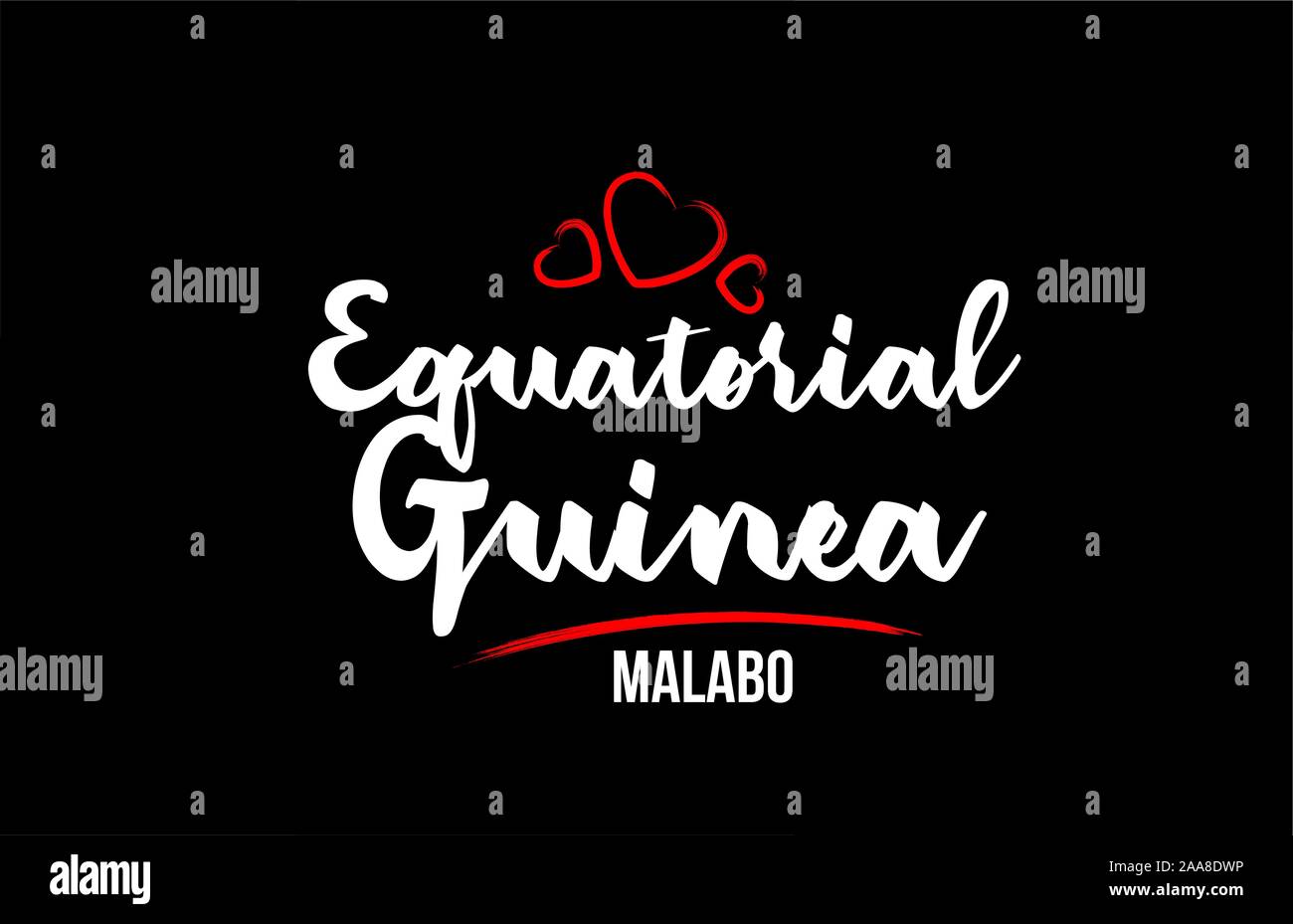 Equatorial Guinea country on black background with red love heart and ...