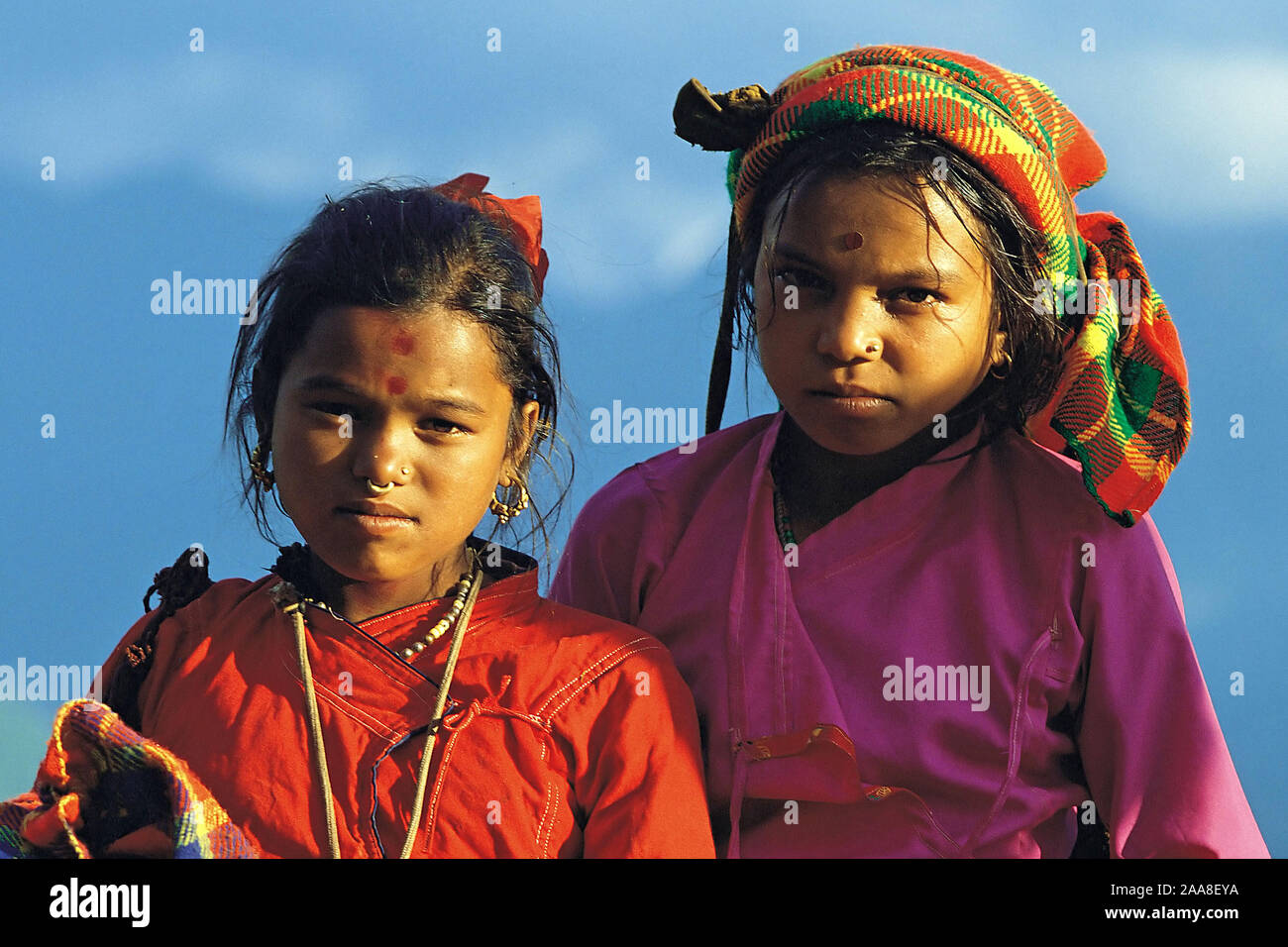 Two Rai girls in their best clothes for Dasaain festival in Seduwa ...