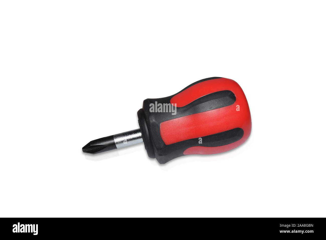 Red and black handled short screwdriver. Isolated on white background ...