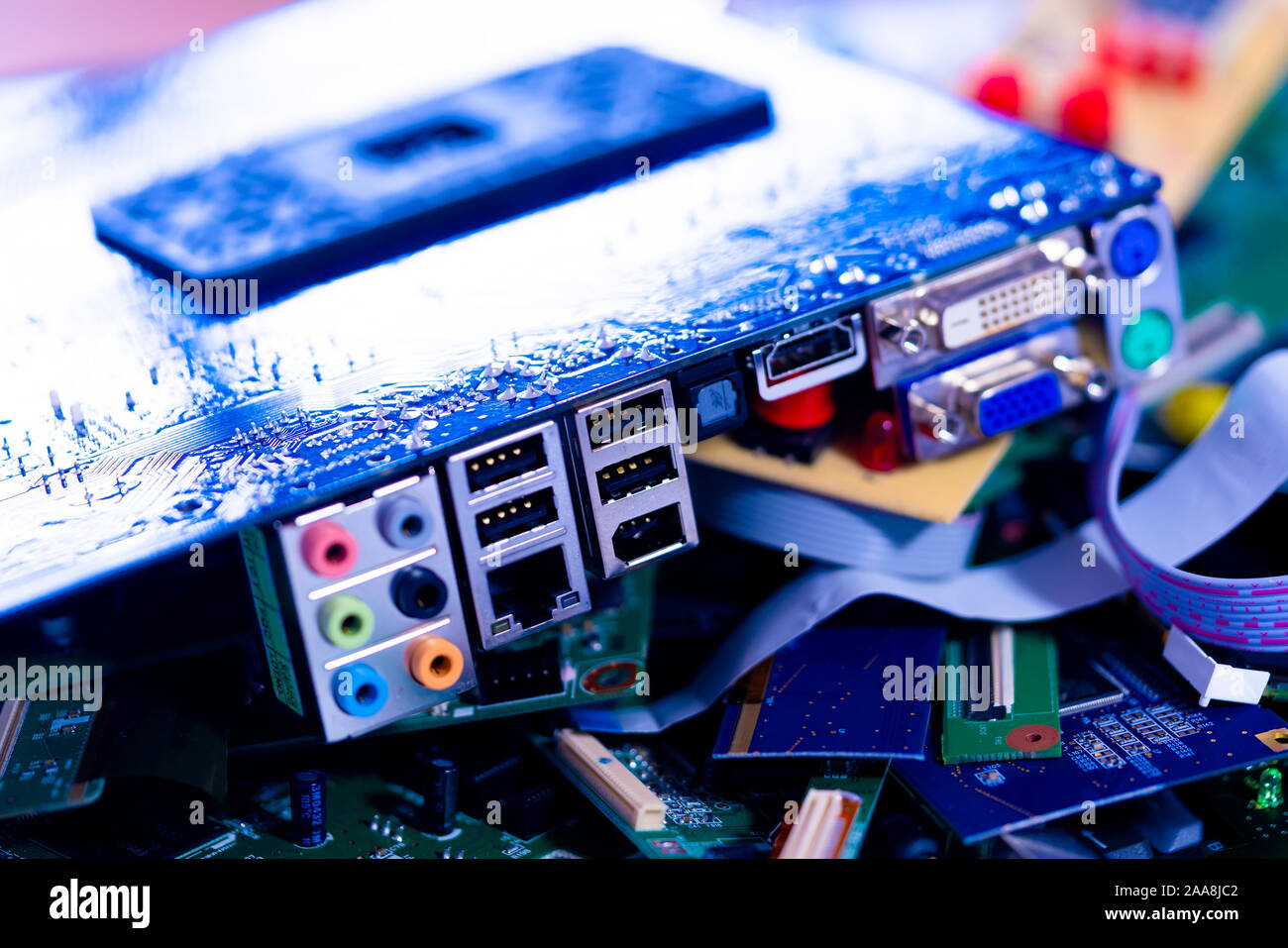 electronic PCB garbage as background from recycle industry and old ...