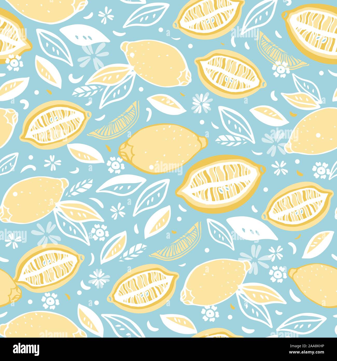 Tropical seamless pattern with yellow lemons. Fruit repeated background. Vector bright print for ...