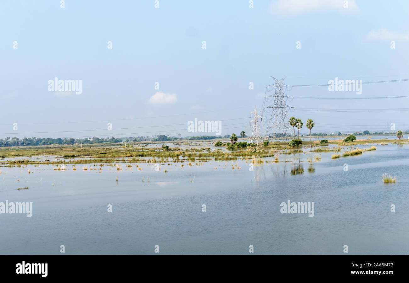 Agricultural land affected by flood. Flooded Food crop Fields. A ...