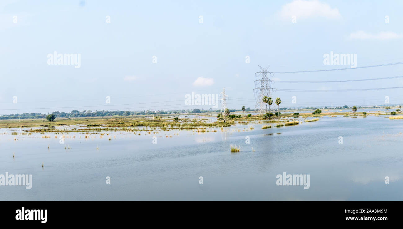 Agricultural land affected by flood. Flooded Food crop Fields. A ...