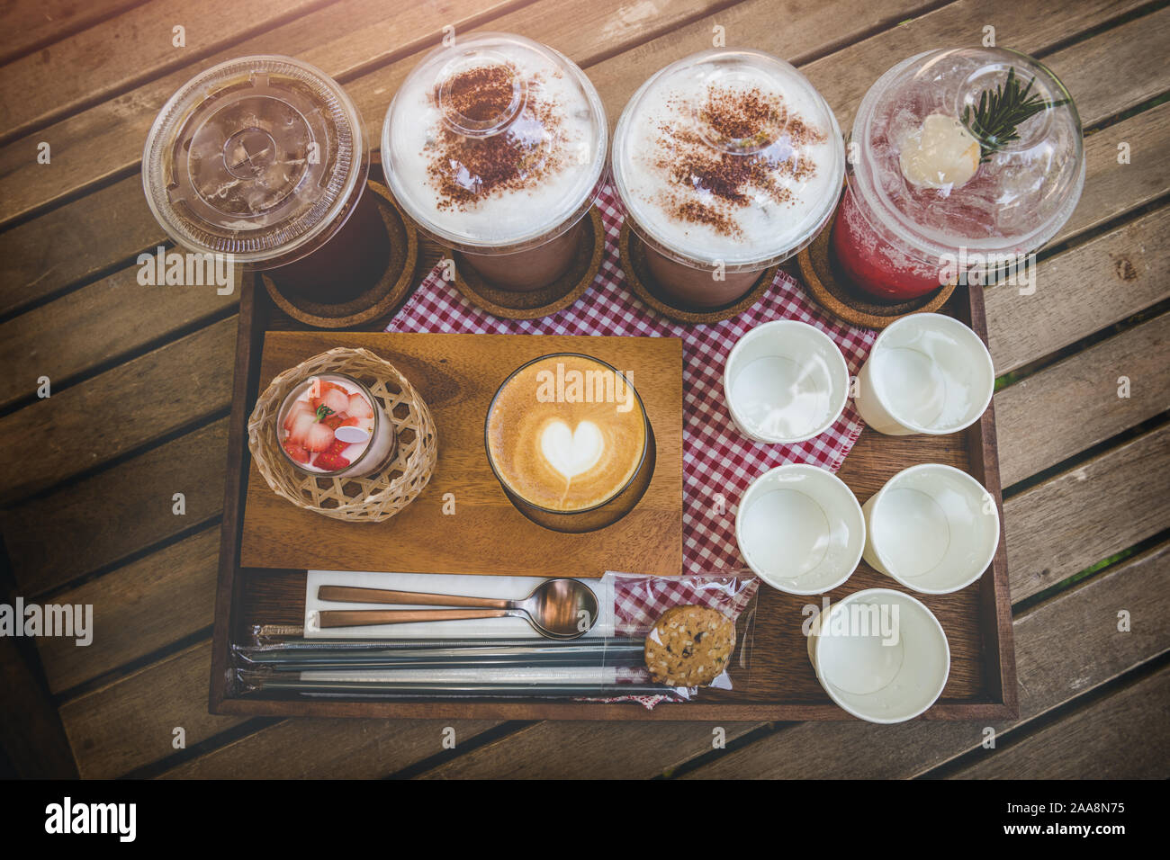 Coffeeshop drink mix set about cold and hot coffee cocoa and cup cake ...