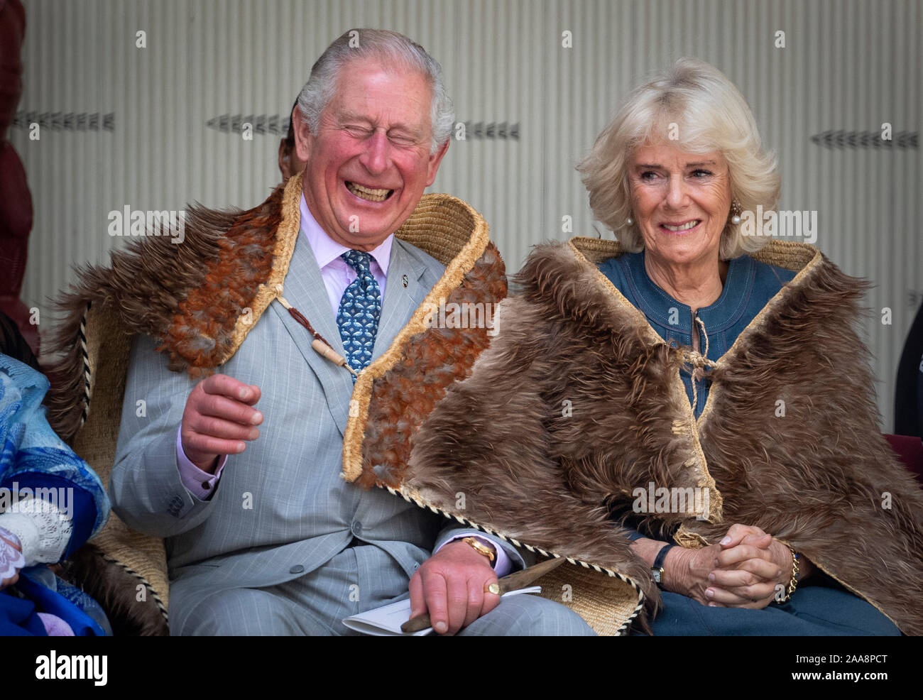The Prince of Wales and the Duchess of Cornwall wearing Maori cloaks ...