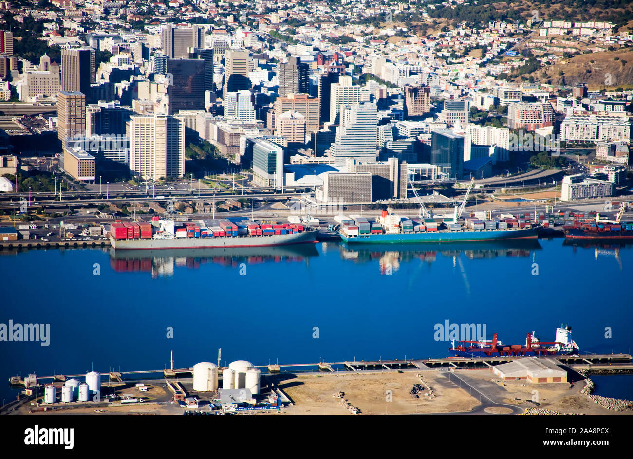 Aerial view of Cape Town foreshore, city centre and Bo-Kaap with Stock ...