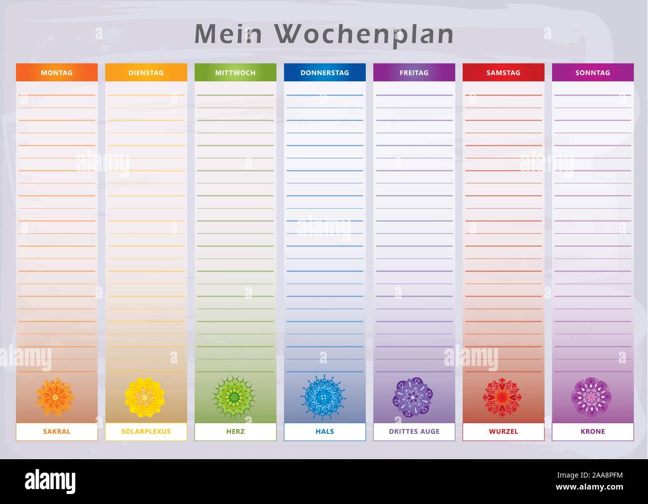 Weekly Planner with 7 Days and corresponding Chakras in Rainbow Colors ...