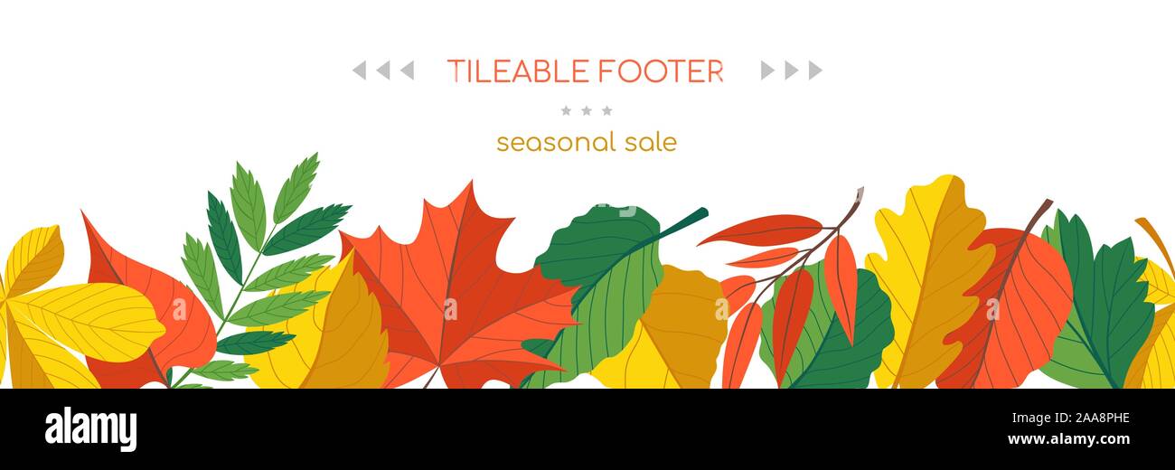 Tree leaves border - vector realistic seamless web footer Stock Vector ...