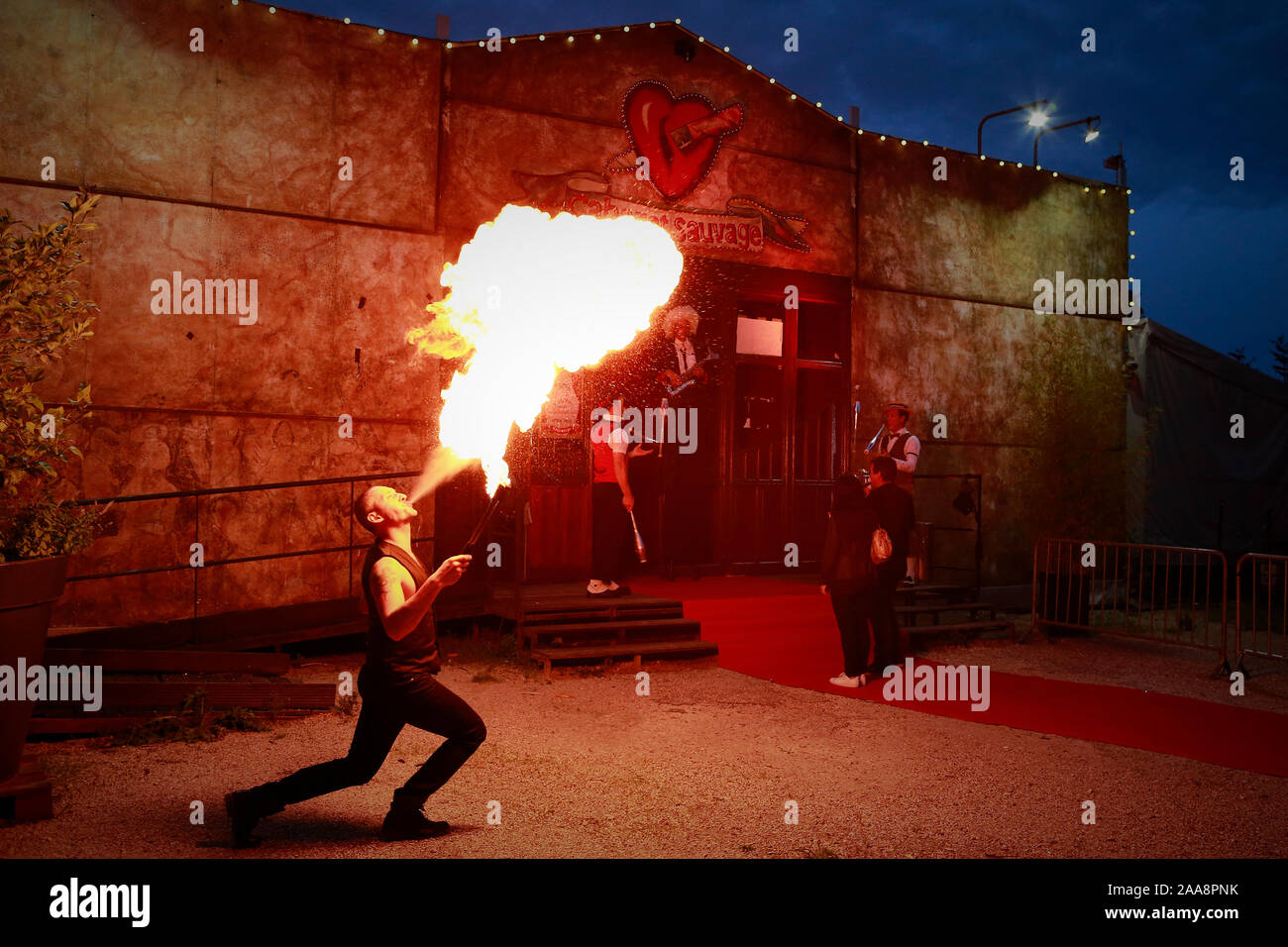 Fire show artist blow in hi-res stock photography and images - Alamy