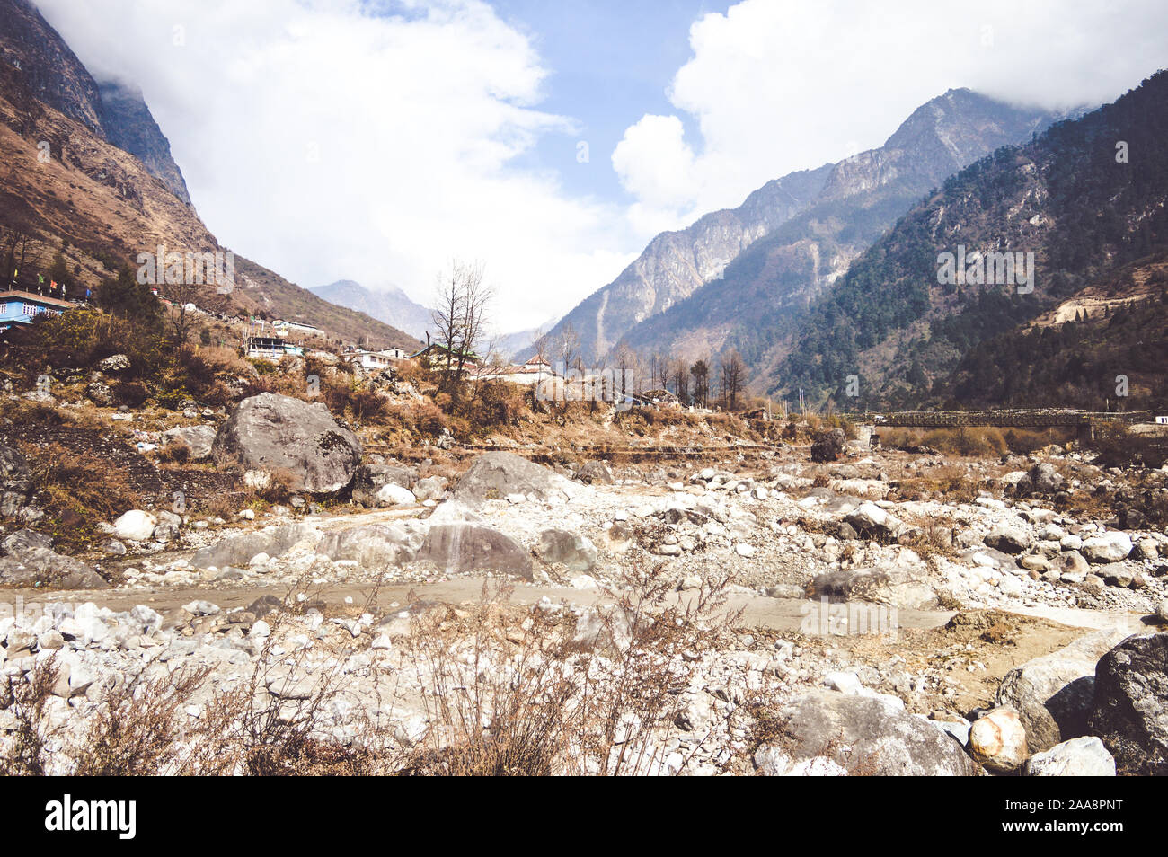Picturesque mountain valley landscape scenery in one summer morning ...