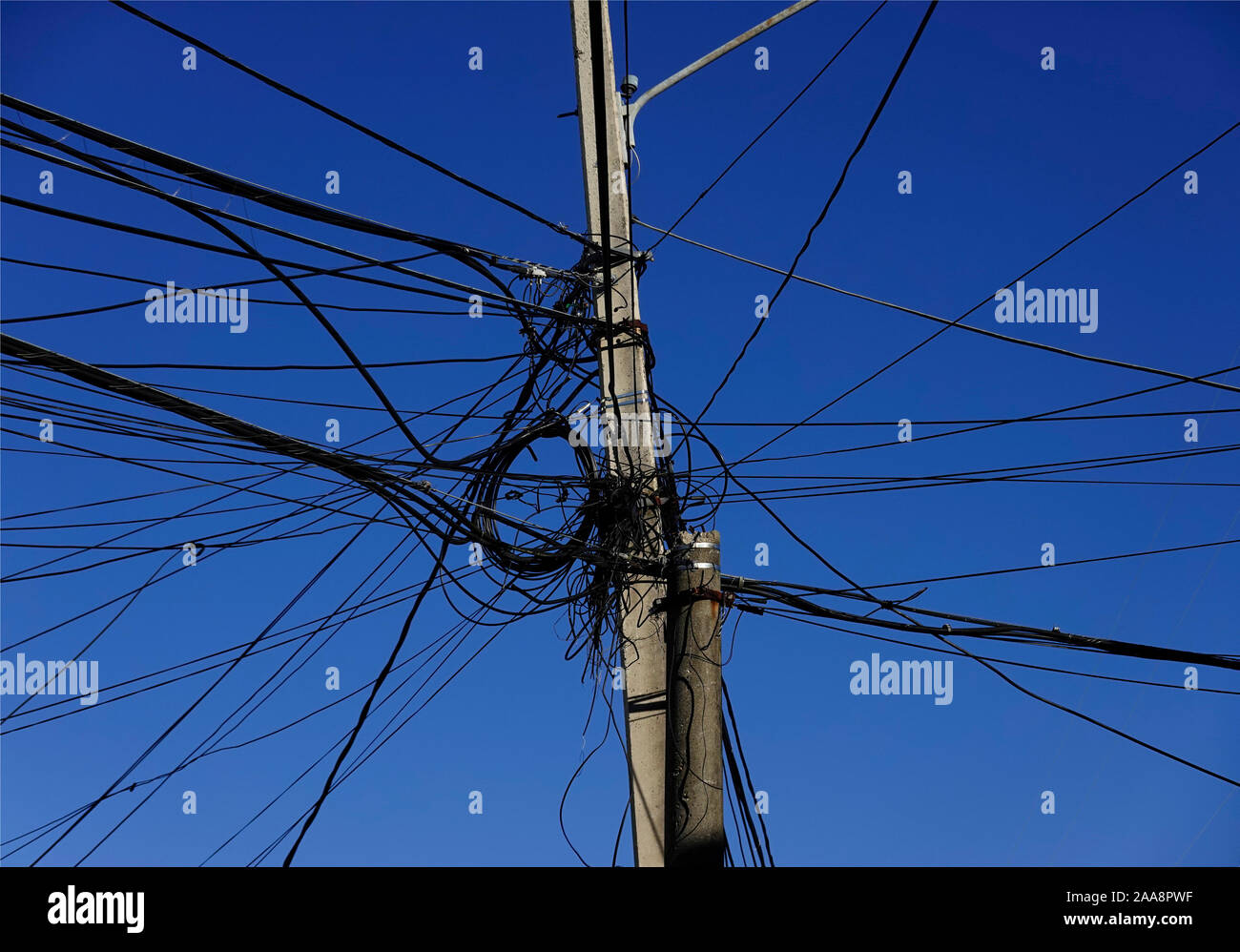 jumble of telephone cables in Higuey Dominican Republic Stock Photo - Alamy